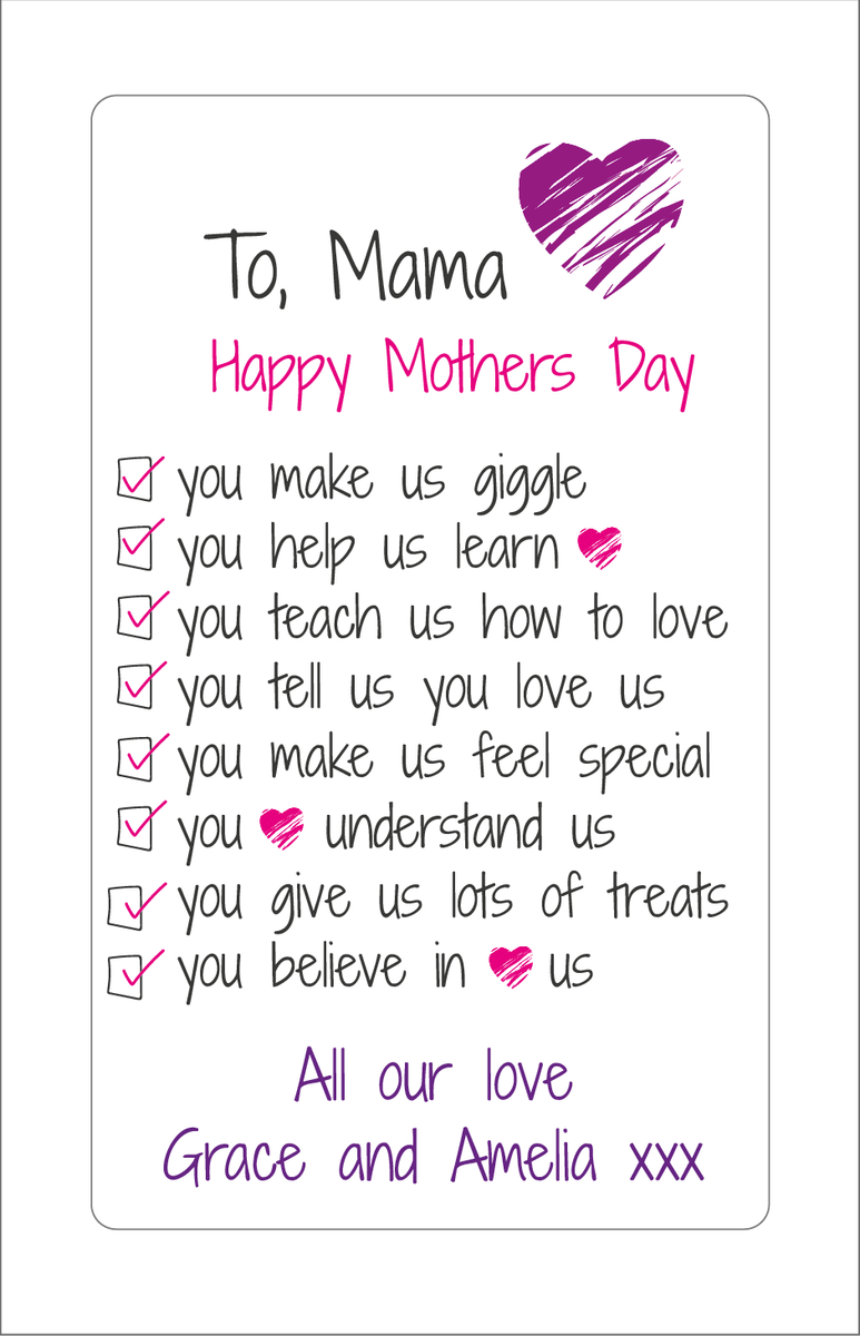 Personalised Mothers Day Card - Checklist – Twinny Things